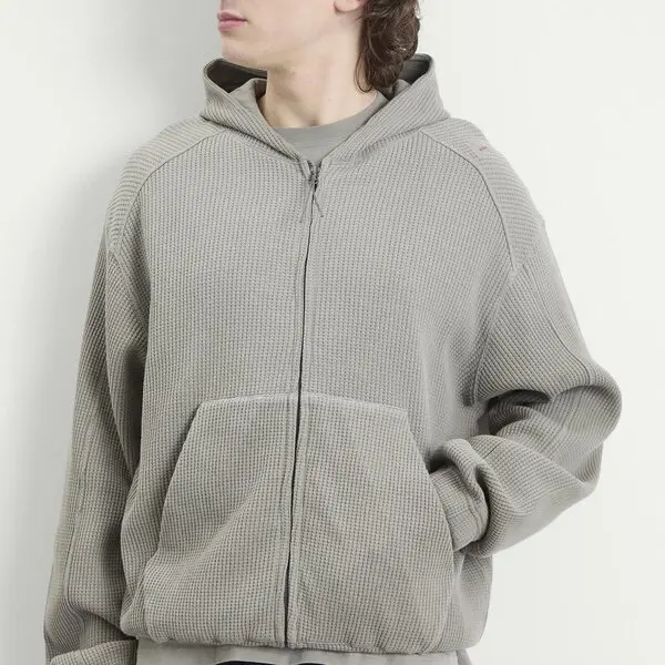 ROA Bee Sun Faded Organic Waffle Zip Up Hoodie - Grey