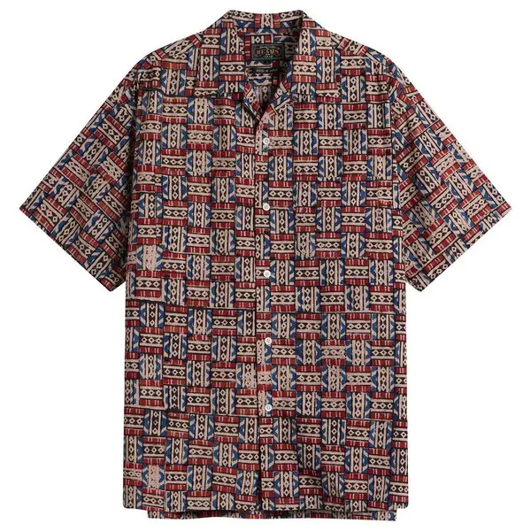 BEAMS Block Print Open Collar Shirt