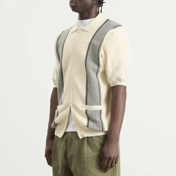 BEAMS Stripe Zip Knit Polo