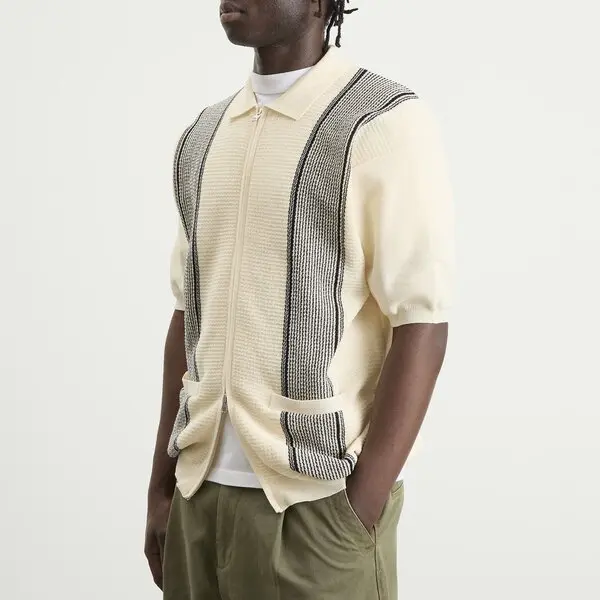 BEAMS Stripe Zip Knit Polo