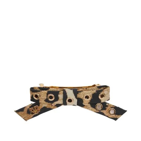 GANNI Eyelet Bow Barrette - Leopard