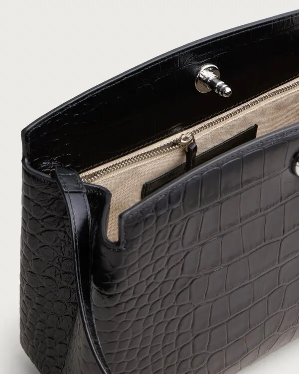 LIFFNER Pushlock Pouch Croc Embossed Shoulder Bag