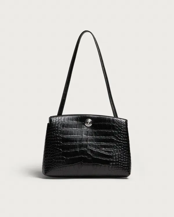 LIFFNER Pushlock Pouch Croc Embossed Shoulder Bag