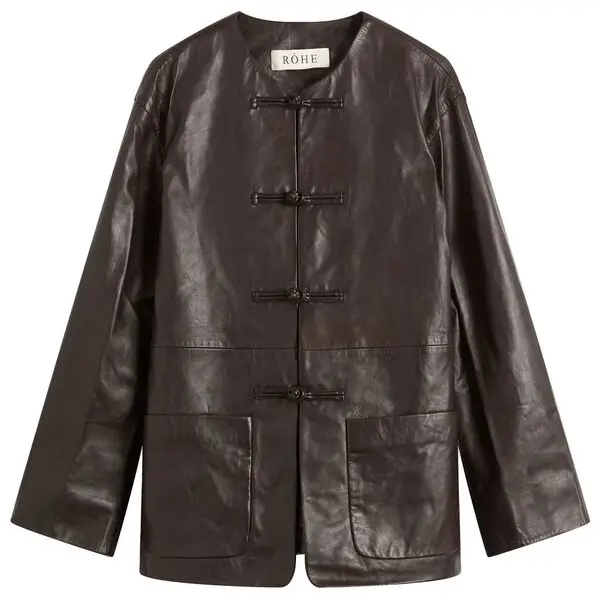 RÓHE Mandarin Leather Jacket - Mahogany