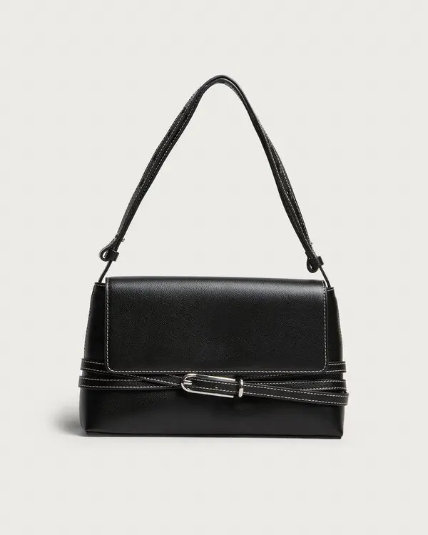 LIFFNER Belted Grained Leather Shoulder Bag