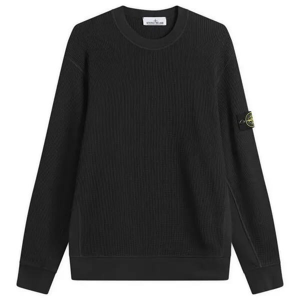 Stone Island Waffle Crew Neck Sweatshirt - Black