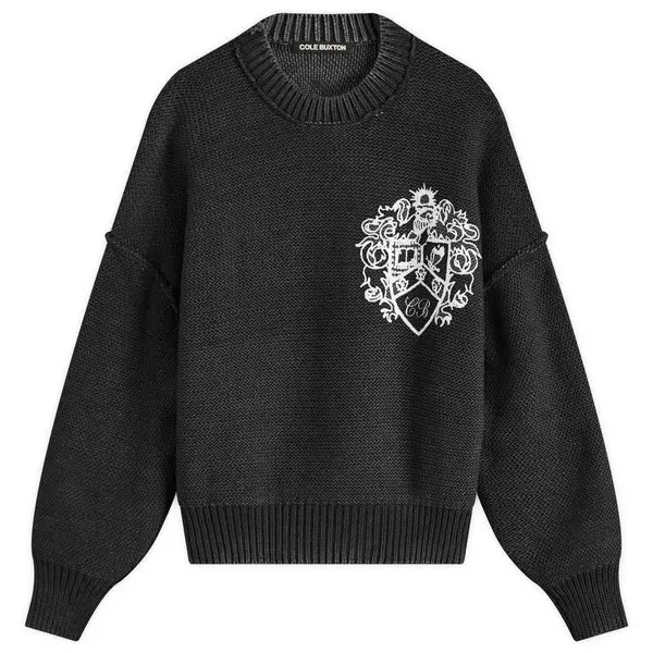 COLE BUXTON Collegiate Crest Knit Sweater - Washed Black