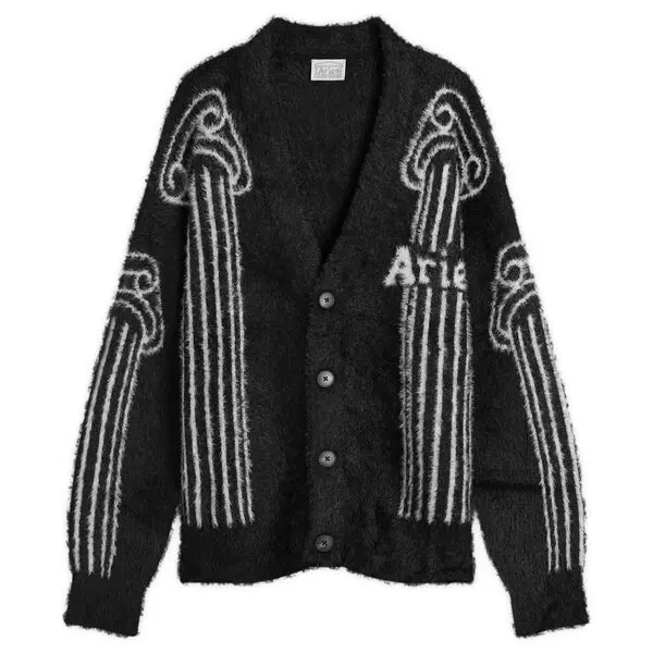 Aries Oversized Chenille Column Knit Cardigan - Black