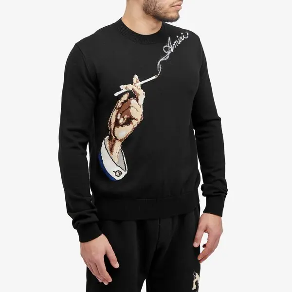 Amiri Smoke Logo Intarsia Crew Sweater Sweatshirt