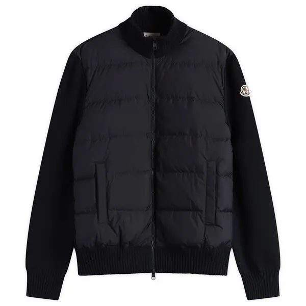 Moncler Hybrid Padded Front Wool Zip Jacket - Navy