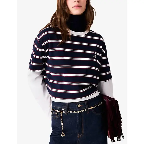 Maje Striped Layered-effect Cotton-blend T-shirt