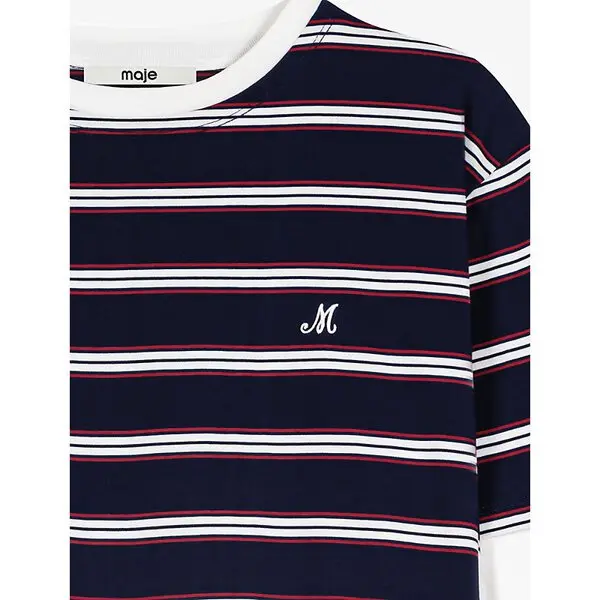 Maje Striped Layered-effect Cotton-blend T-shirt