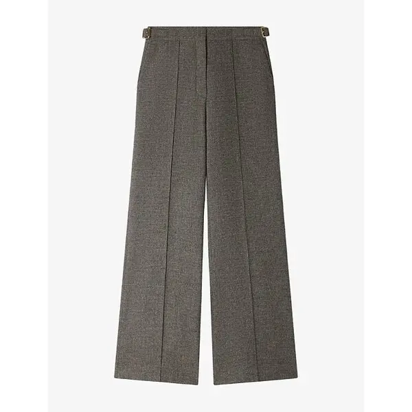 Sandro Houndstooth-pattern Straight-leg High-rise Wool-blend Trousers