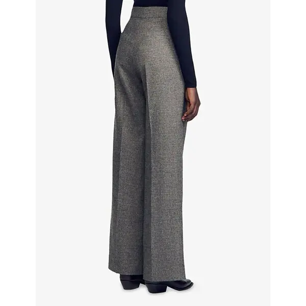 Sandro Houndstooth-pattern Straight-leg High-rise Wool-blend Trousers
