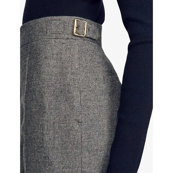 Sandro Houndstooth-pattern Straight-leg High-rise Wool-blend Trousers