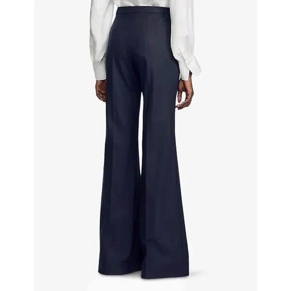 Sandro Striped Flared-leg High-rise Wool-blend Trousers