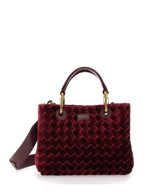 Emporio Armani Canvas Tote Bag With Removable Shoulder Strap And Logo Patch - Bordeaux