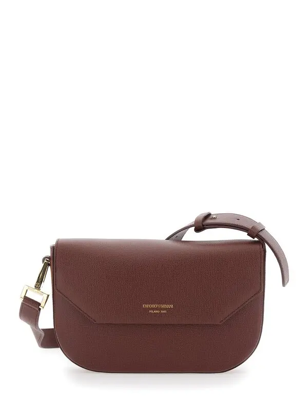 Emporio Armani Mini Logo Front Leather Shoulder Handbag With Adjustable Strap