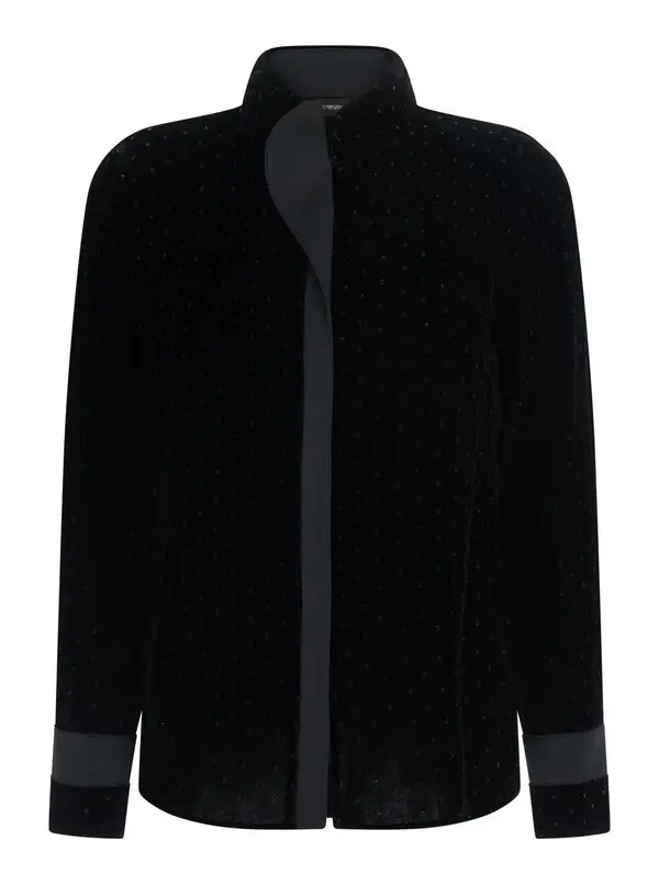 Emporio Armani Velvet High-collar Blouse With All-over Rhinestone Embellishment - Black