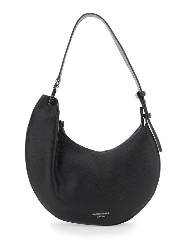 Emporio Armani Leather Logo Shoulder Handbag With Adjustable Top Handle - Black
