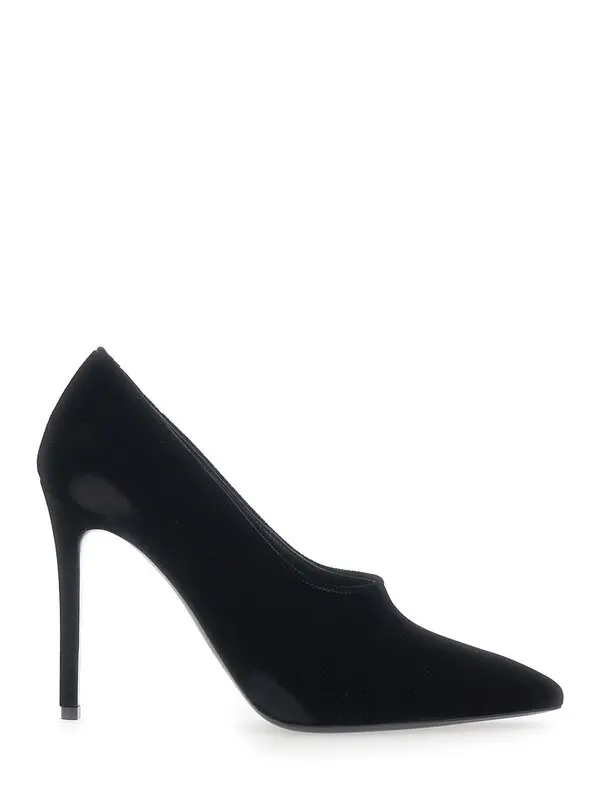 Emporio Armani Velvet Pumps With Pointed Toe And High Stiletto Heel - Black
