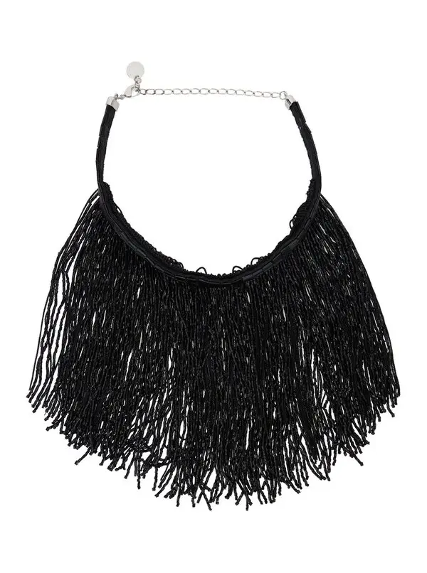 Emporio Armani Fringed Mini Necklace With Back Closure In Glass And Acetate - Black