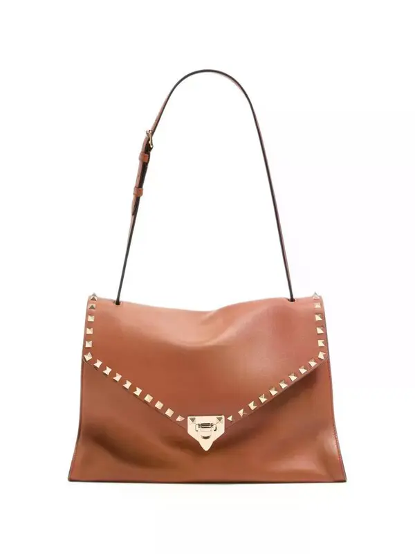 Valentino Garavani Rockstud Maxxing Medium Shoulder Bag In Smooth Calfskin - Brown