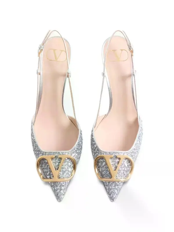 Valentino Garavani Vlogo Signature Metallic Tweed Pumps