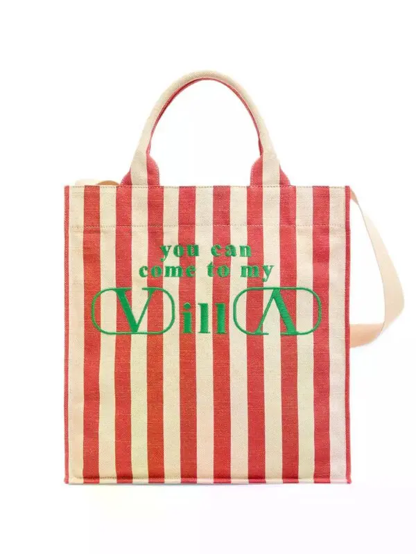 Valentino Garavani Myvilla Medium Canvas Shopping Bag With Embroidery - Neutrals