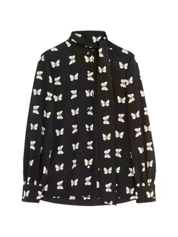 Valentino Garavani Shirt In Butterflow-print Crepe De Chine