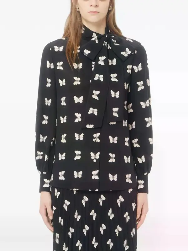 Valentino Garavani Shirt In Butterflow-print Crepe De Chine