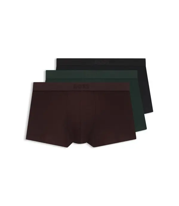 BOSS Three-pack Of Stretch-cotton Trunks With Logo Waistbands