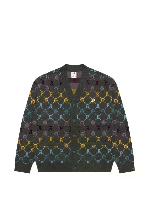 AAPE BY *A BATHING APE Logo-pattern V-neck Cardigan - Neutrals