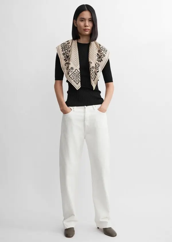 TOTEME Floral Signature Monogram Scarf Ivory/black
