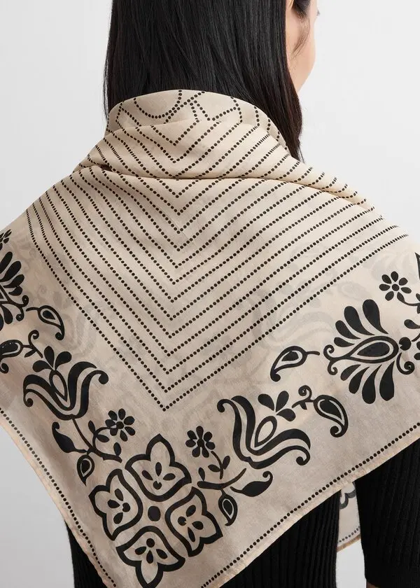 TOTEME Floral Signature Monogram Scarf Ivory/black
