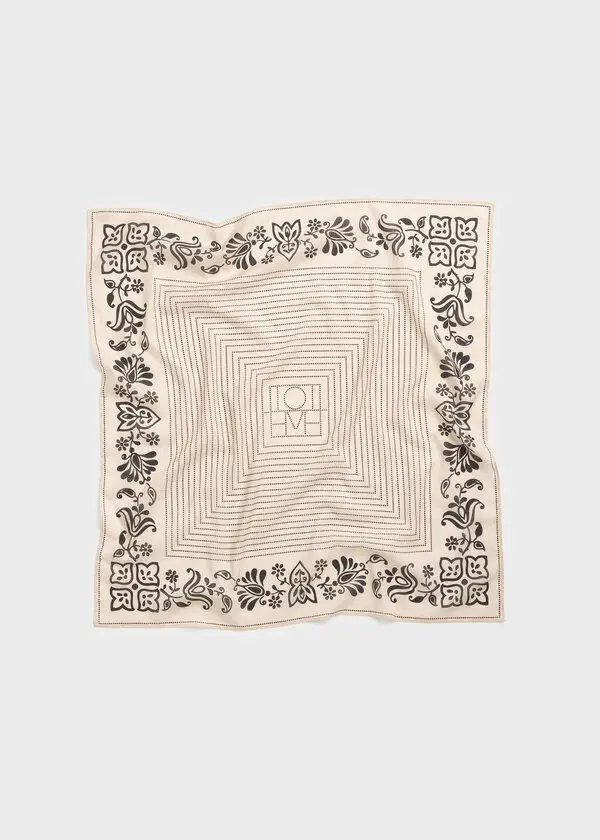 TOTEME Floral Signature Monogram Scarf Ivory/black
