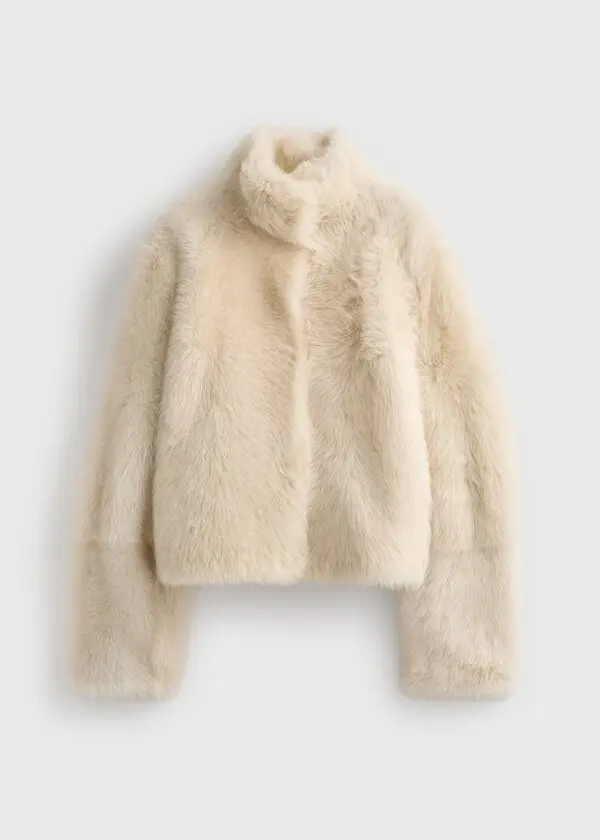 TOTEME Silky Shearling Jacket Ecru