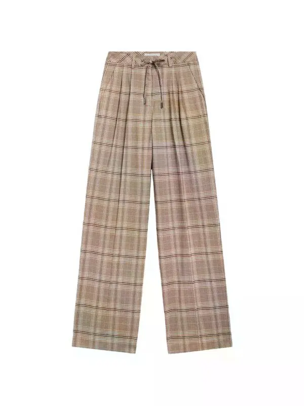 ERMANNO FIRENZE Checked Drawstring-waist Trousers - Neutrals