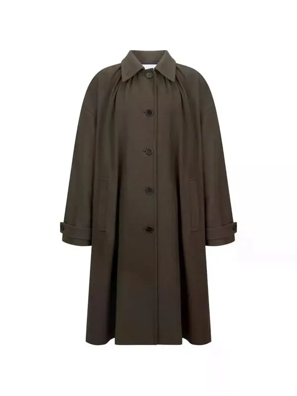 AMOMENTO Shirring Single-breasted Coat - Green