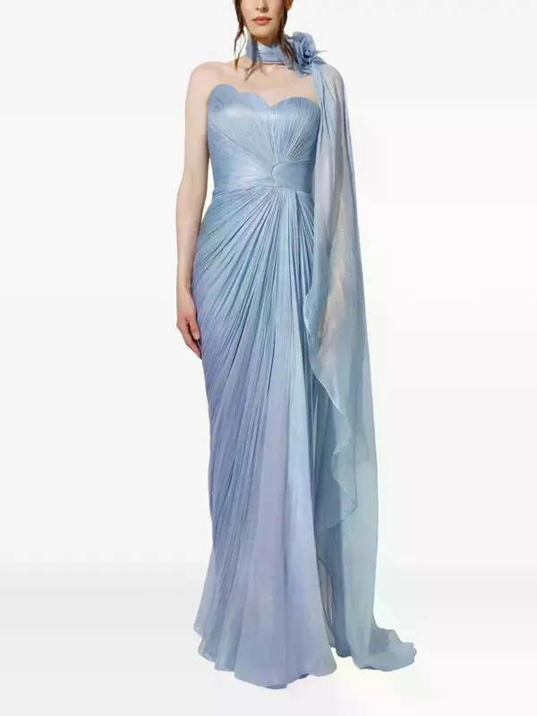 IRIS SERBAN Anette Draped Floral-detail Dress - Blue