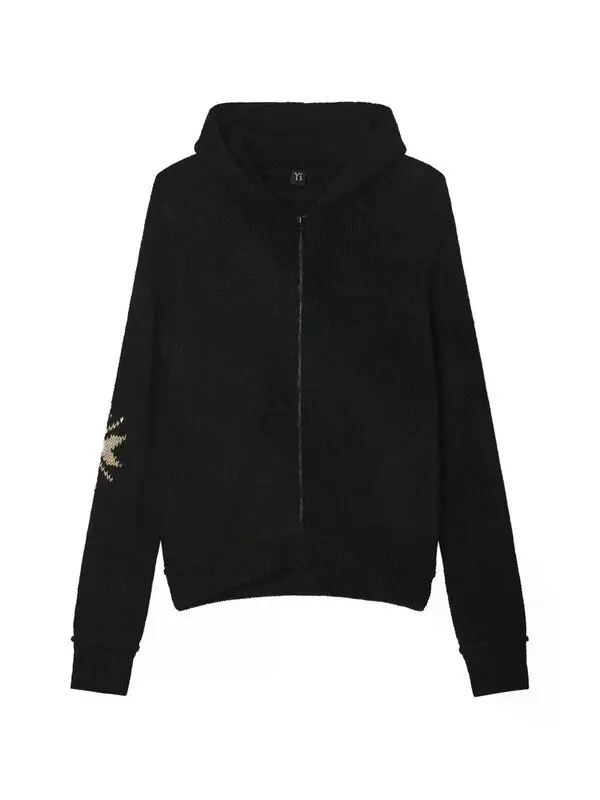 Y’s Intarsia-knit Zip-up Cardigan - Black