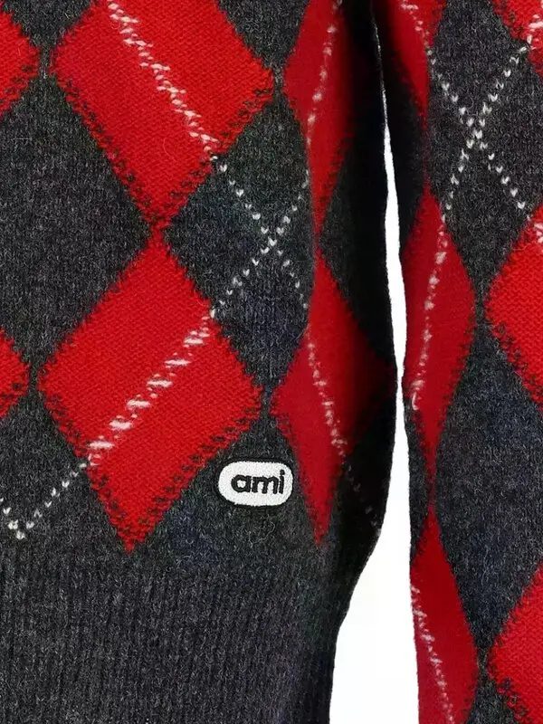 AMI Paris Wool Cardigan In Red-argyle