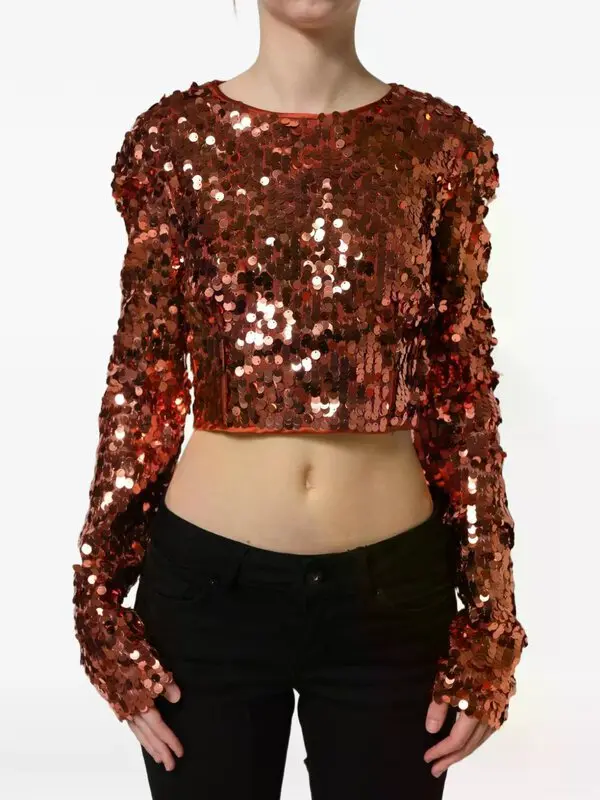 Dolce & Gabbana Sequin Long Sleeve Cropped Blouse