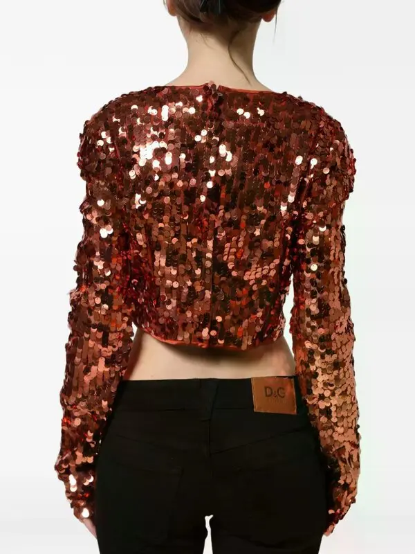 Dolce & Gabbana Sequin Long Sleeve Cropped Blouse