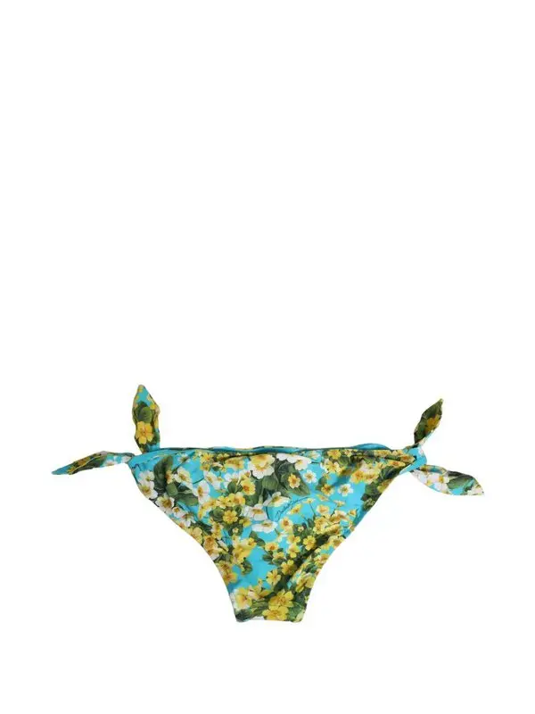 Dolce & Gabbana Floral-print Side-tie Bikini Bottoms - Blue