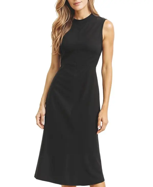 ELLE COLLECTION High Neck Satin Dress - Black