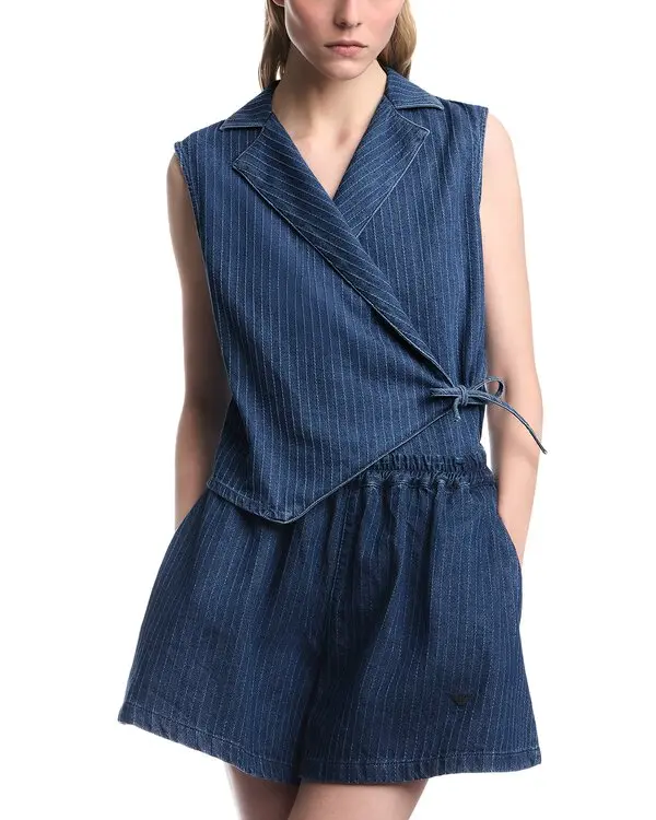 Emporio Armani Cotton Pinstriped Denim Shorts