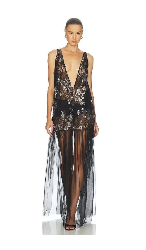 AKNVAS Anastasia Beaded Layered Dress In Black