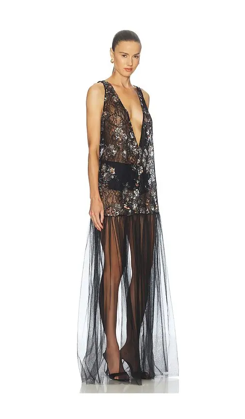 AKNVAS Anastasia Beaded Layered Dress In Black
