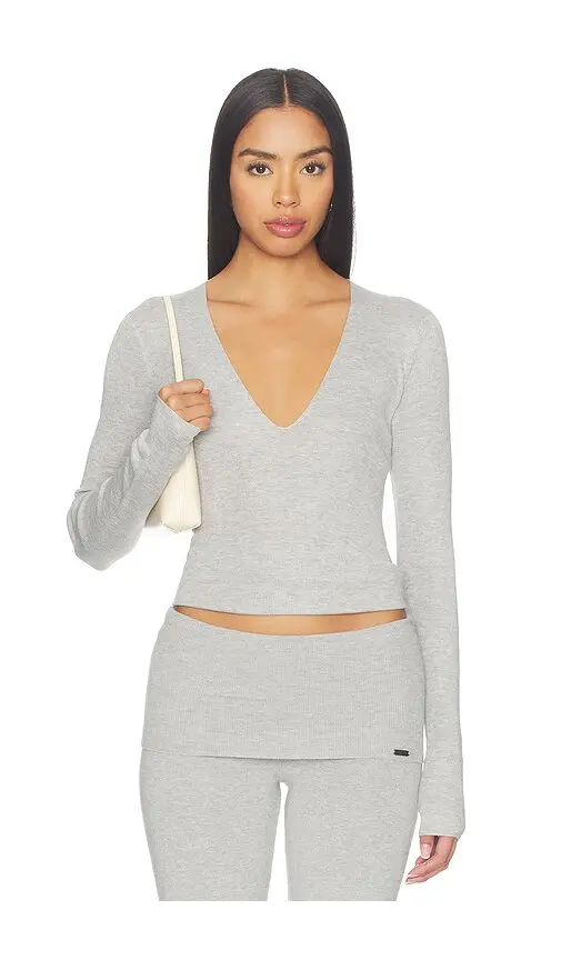 SKIMS Essential Sweaters Long Sleeve V-neck In Grey - Mid Heather Grey